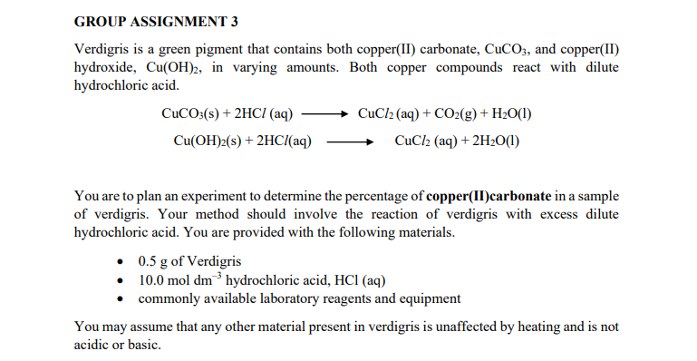 Solved GROUP ASSIGNMENT 3 Verdigris is a green pigment that | Chegg.com