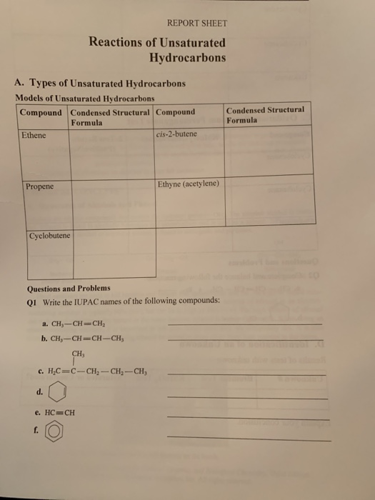 Solved REPORT SHEET Reactions of Unsaturated Hydrocarbons A. | Chegg.com Solved REPORT SHEET Reactions of Unsaturated Hydrocarbons A. | Chegg.com