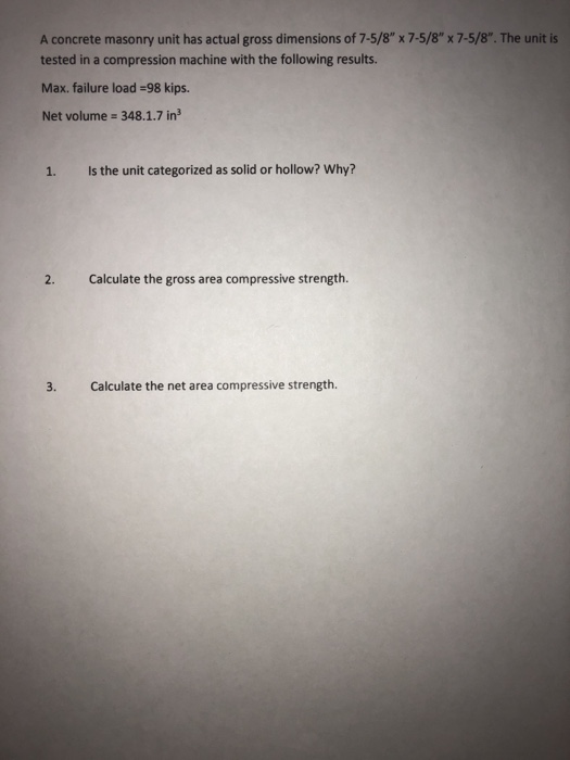 Solved A concrete masonry unit has actual gross dimensions | Chegg.com