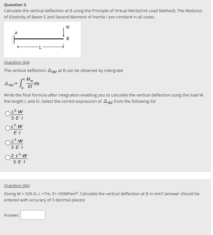 Solved Question 3 Calculate the vertical deflection at B | Chegg.com