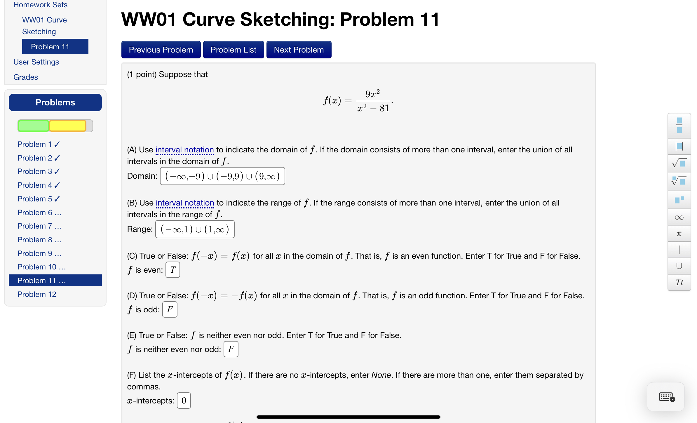 Solved WW01 Curve Sketching: Problem 11 (1 point) Suppose | Chegg.com