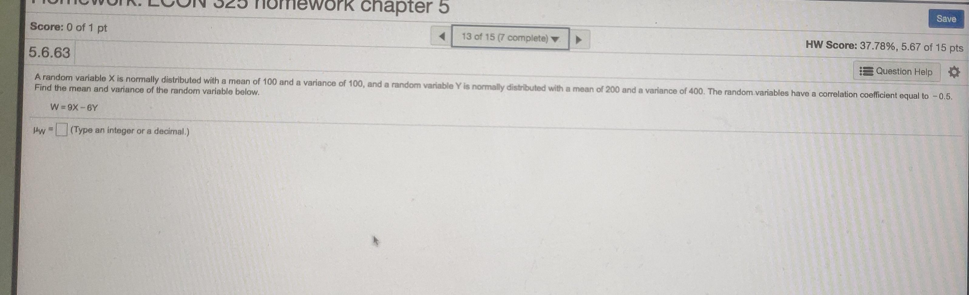 Solved eWork chapter 5 Save Score: 0 of 1 pt 13 of 15 (7 | Chegg.com