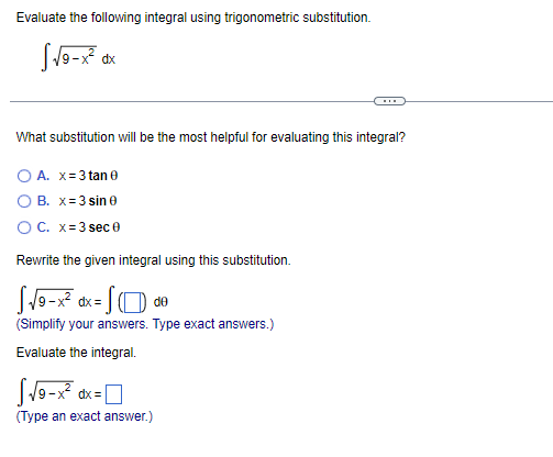 Solved Evaluate the following integral using trigonometric | Chegg.com