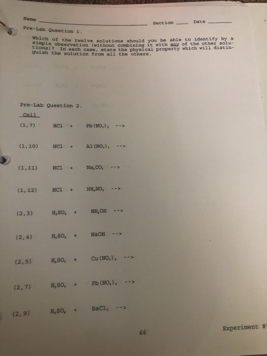 Solved ( Name : Pre-Lab Question 2. cell (6,11) AgNO, + | Chegg.com