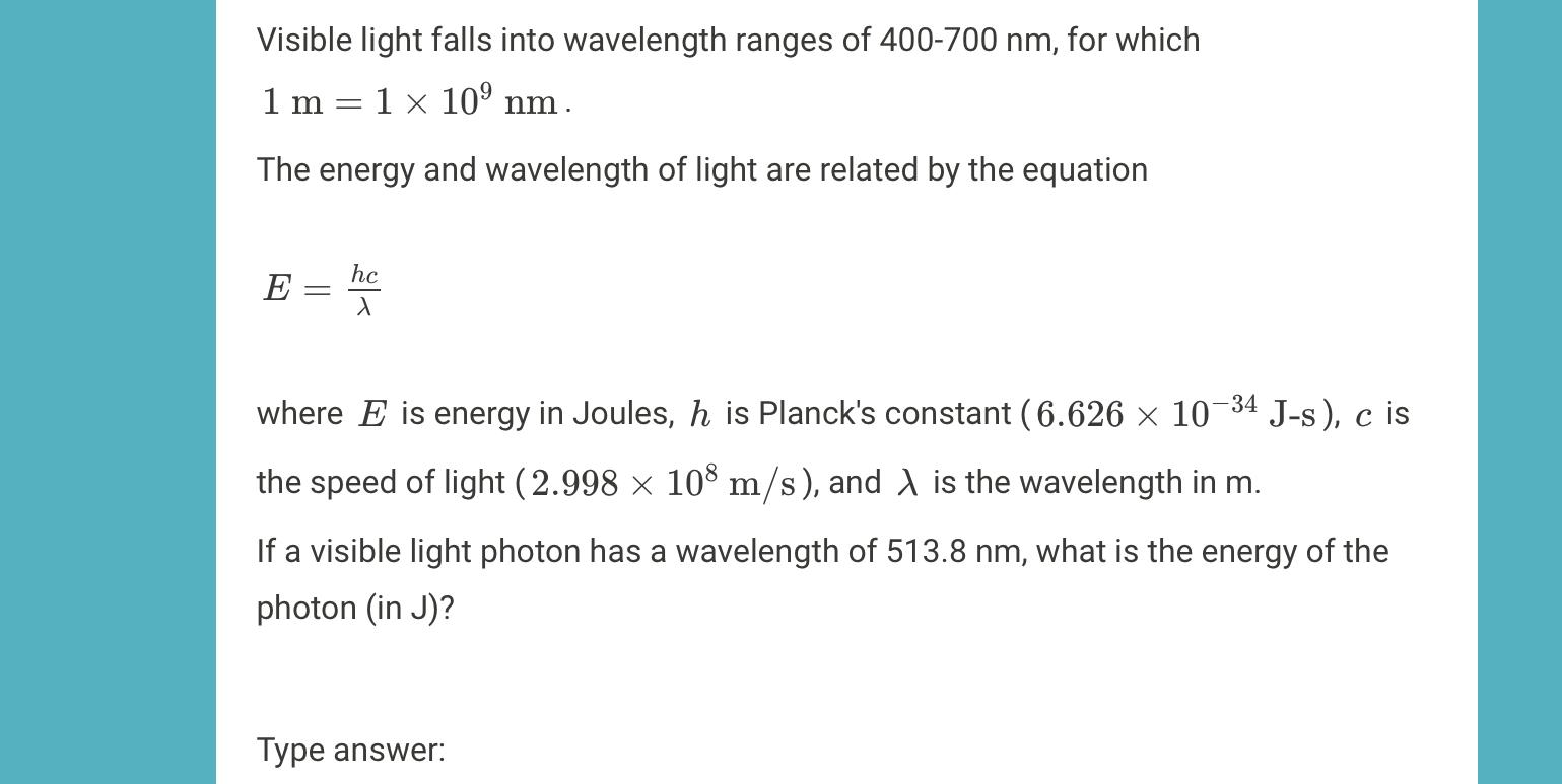 Solved Visible light falls into wavelength ranges of 400−700 | Chegg.com
