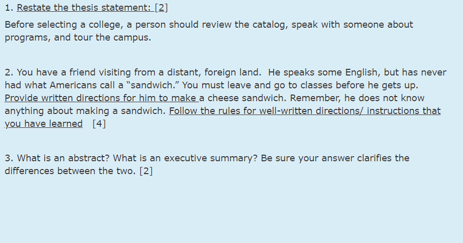 1. Restate the thesis statement: [2] Before selecting | Chegg.com