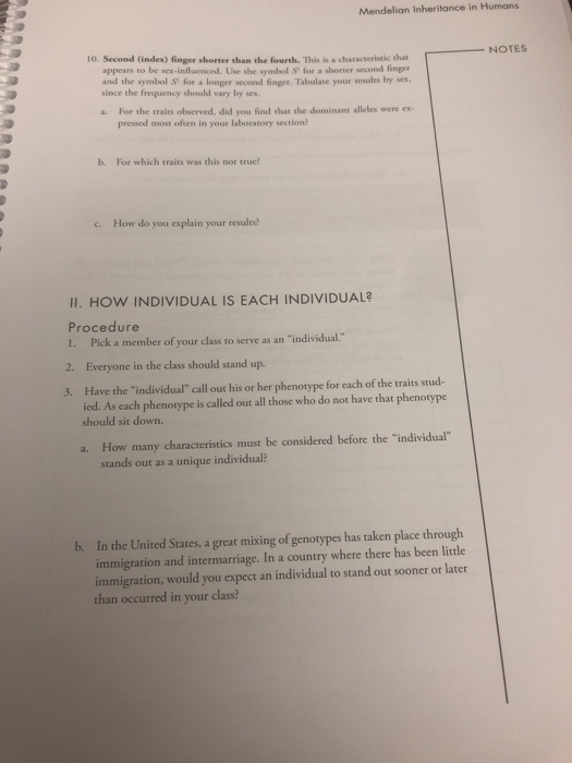LABORATORY Mendelian Inheritance in Humans I. | Chegg.com