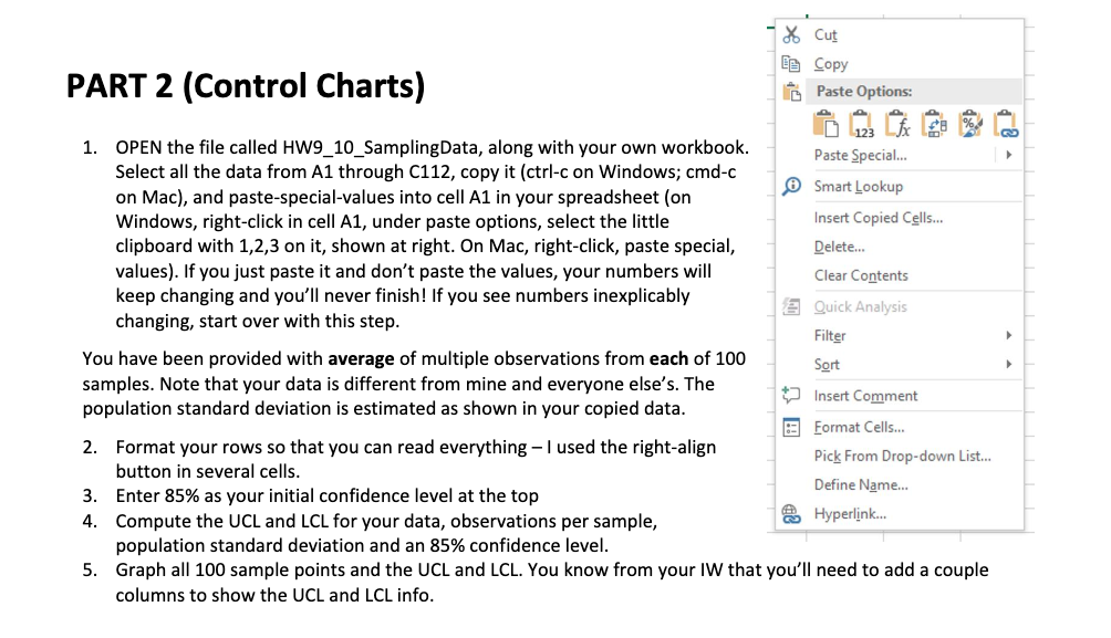 Solved Cut Et Copy PART 2 (Control Charts) Paste Options | Chegg.com
