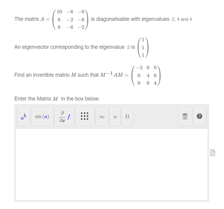 Solved The matrix A=⎝⎛1066−6−2−6−6−6−2⎠⎞ is diagonalisable | Chegg.com