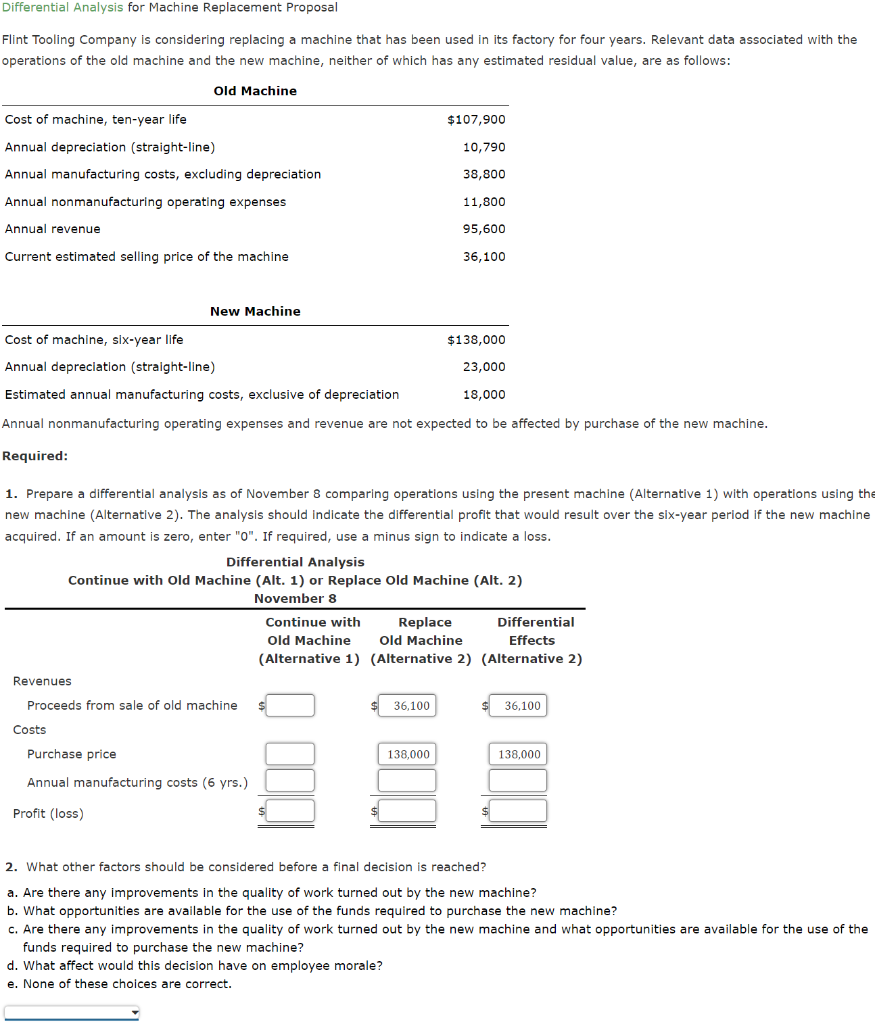 Solved Differential Analysis for Machine Replacement | Chegg.com