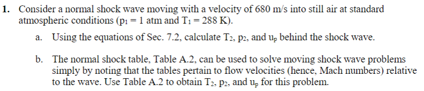 Solved 1. Consider a normal shock wave moving with a | Chegg.com