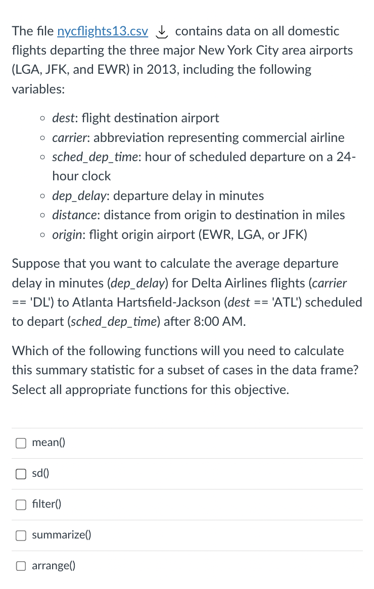 Solved (LGA, JFK, and EWR) in 2013, including the following | Chegg.com