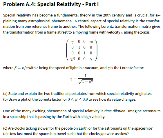 Solved Problem A.4: Special Relativity - Part 1 Special | Chegg.com