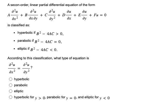 Solved A secon-order, linear partial differential equation | Chegg.com