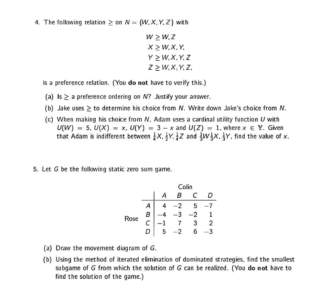 4. The following relation ≥ on N={W,X,Y,Z} with | Chegg.com