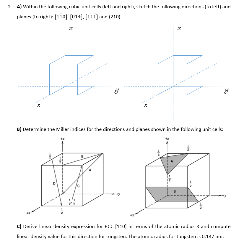 Solved 2. A) Within the following cubic unit cells (left and | Chegg.com