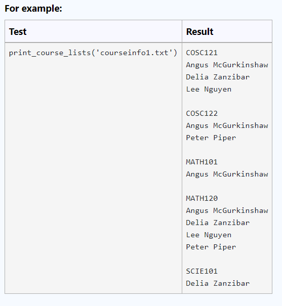 Solved Write a function print_course_lists(filename) that | Chegg.com