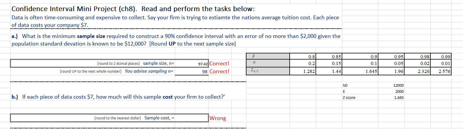 Solved Confidence Interval Mini Project (ch8). Read and | Chegg.com