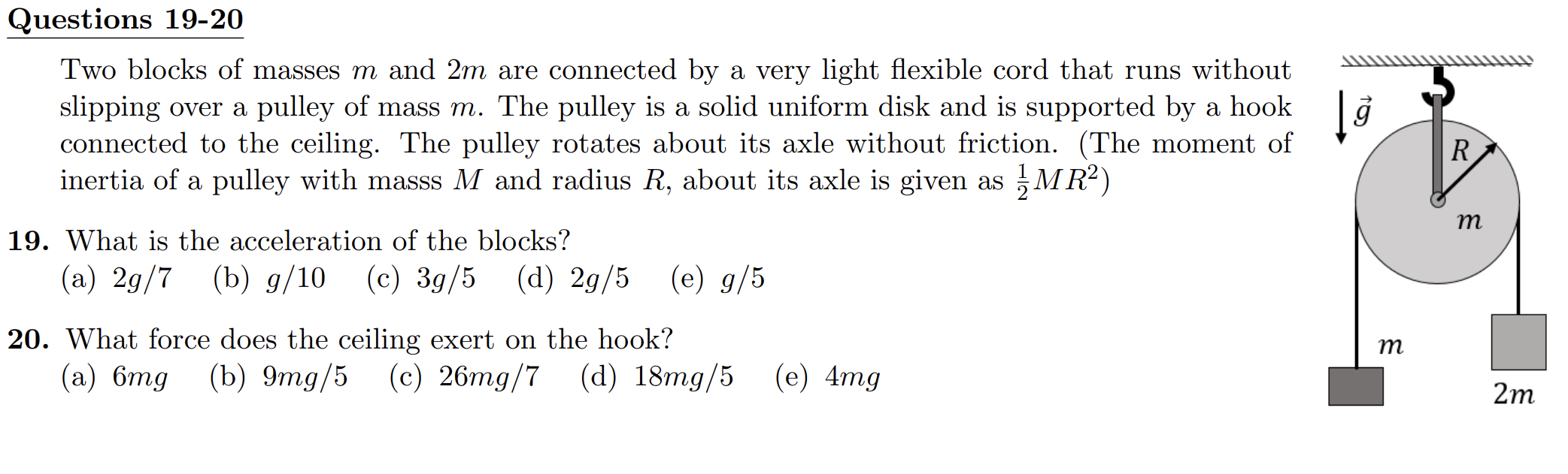 Solved Questions 19-20Two blocks of masses m ﻿and 2m ﻿are | Chegg.com
