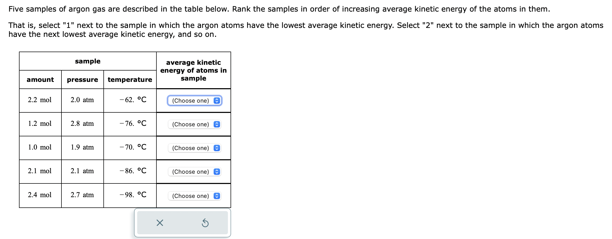 Solved Five samples of argon gas are described in the table | Chegg.com