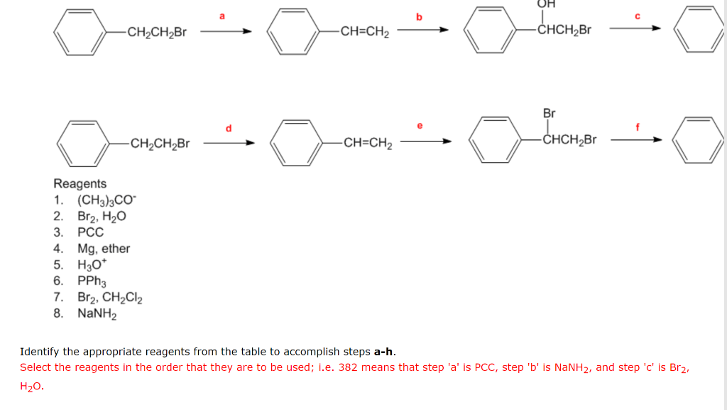 aCH=CH2 c f Reagents 1. (CH3)3CO− 2. Br2,H2O 3. | Chegg.com