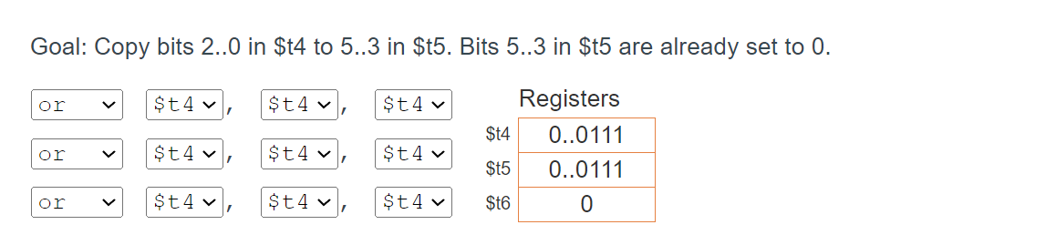 Options for each drop down are: or, andi, srl, sll; | Chegg.com