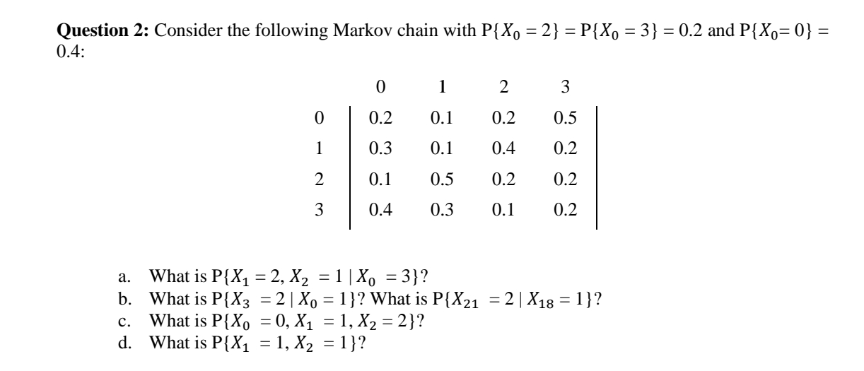Solved Question 2: Consider the following Markov chain with | Chegg.com