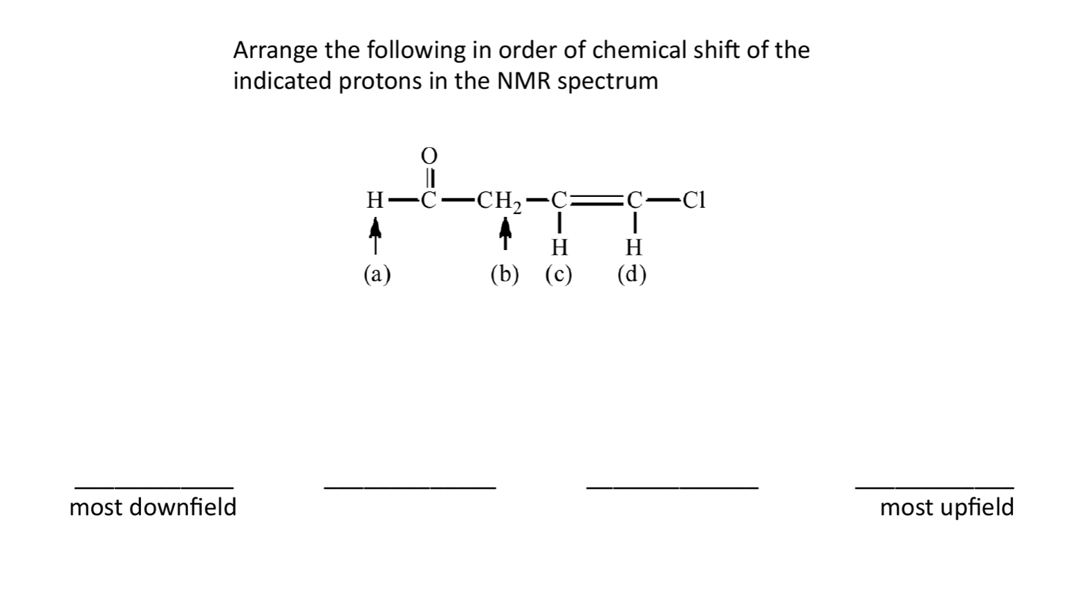 Solved Arrange the following in order of chemical shift of | Chegg.com