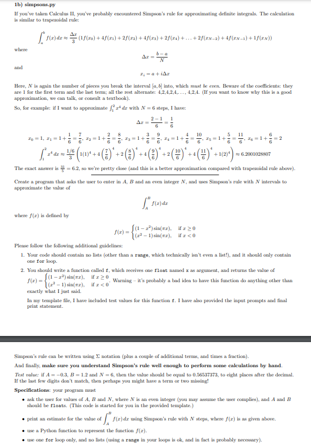Solved 1b) simpsons.py If you've taken Calculus II, you've | Chegg.com