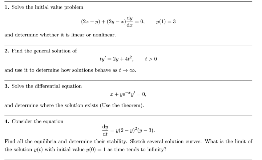 Solved 1. Solve the initial value problem (2x−y)+(2y−x) | Chegg.com