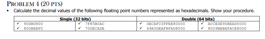 Solved PROBLEM 4 (20 PTS) • Calculate the decimal values of | Chegg.com