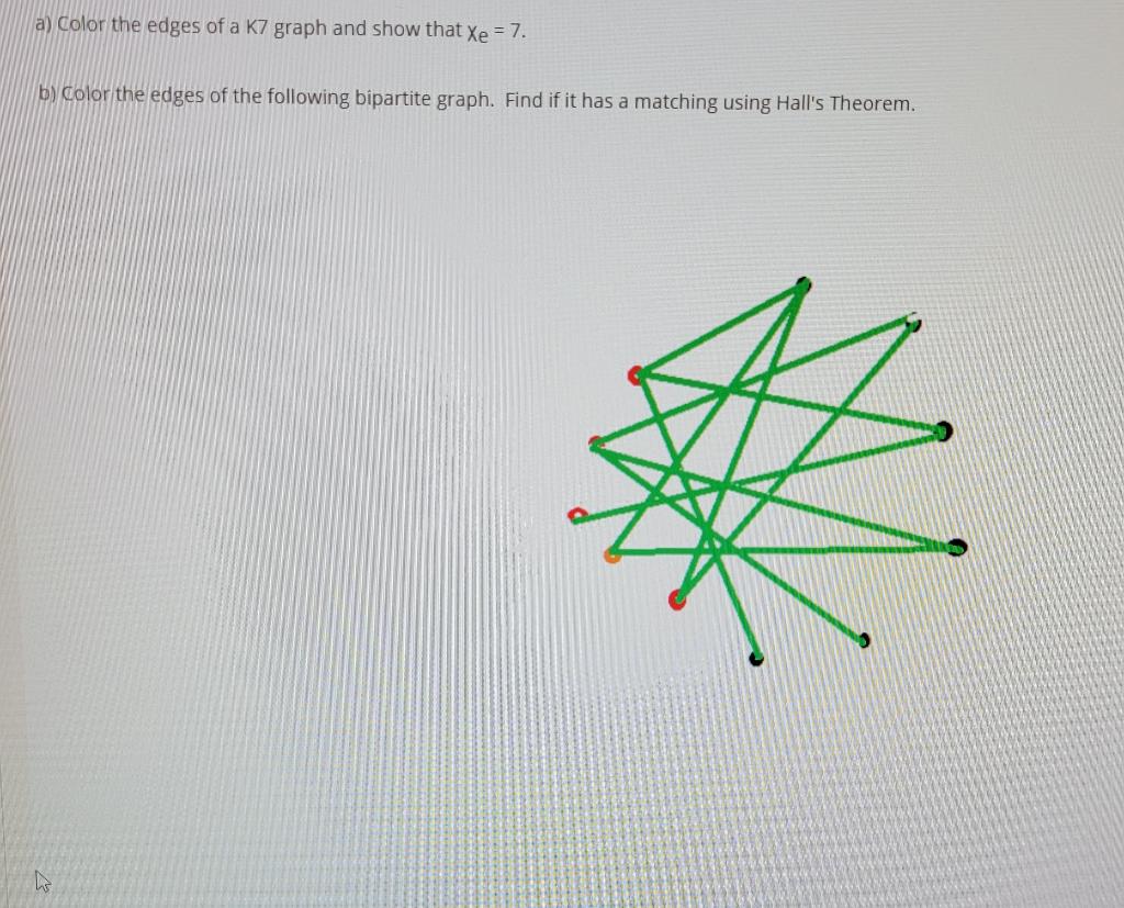 Solved a) Color the edges of a K7 graph and show that Xe = | Chegg.com