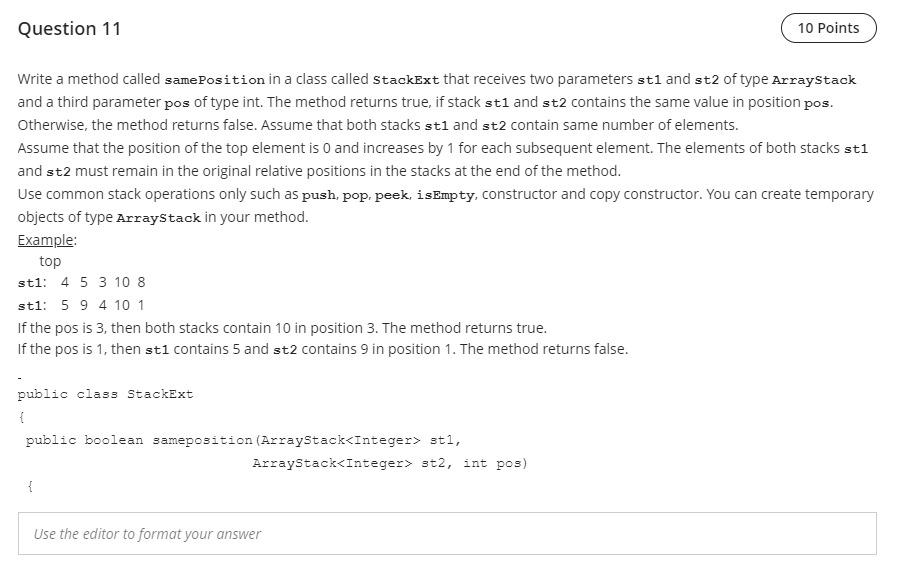 Solved Question 11 10 Points Write a method called same | Chegg.com
