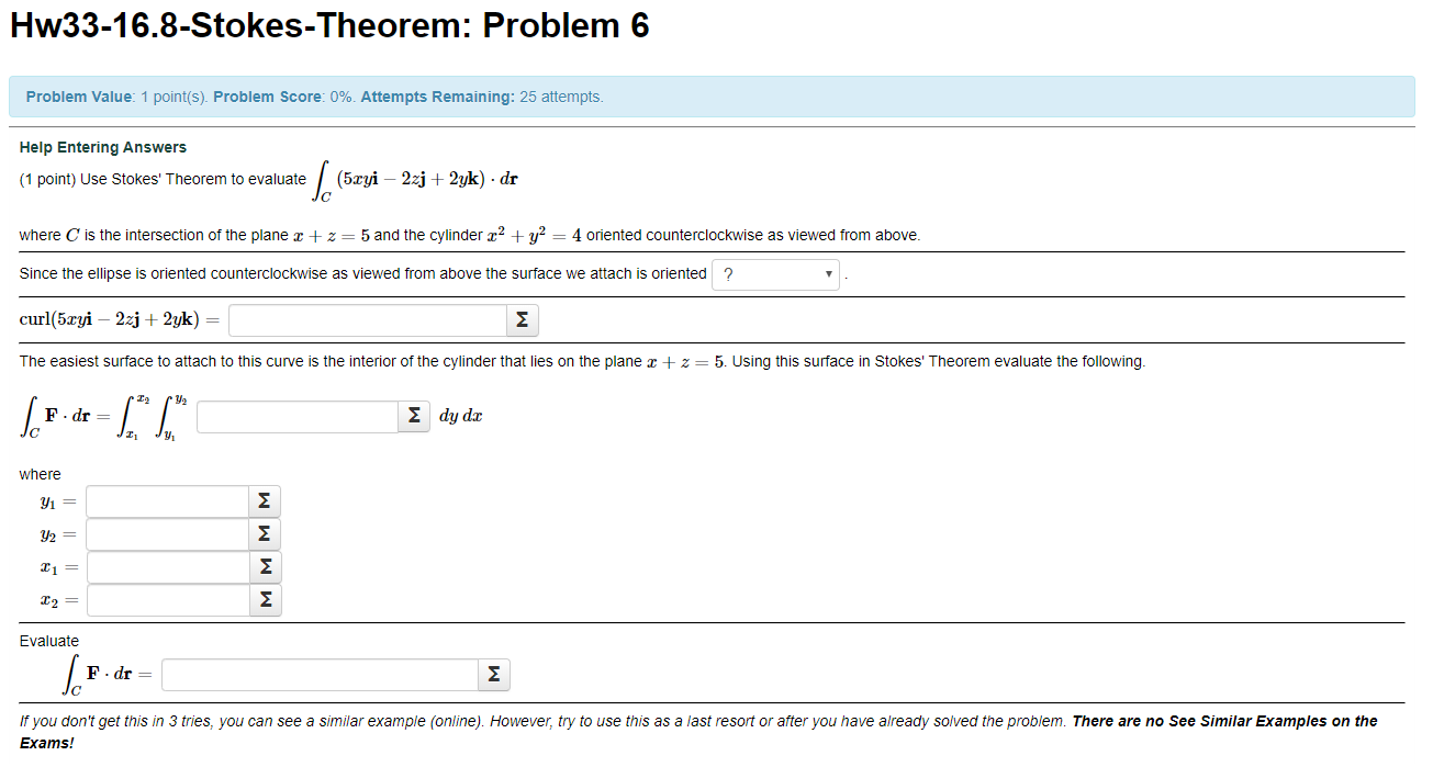 Solved Hw33-16.8-Stokes-Theorem: Problem 6 Problem Value: 1 | Chegg.com