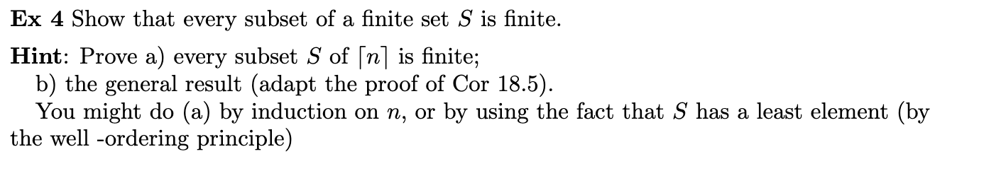 Solved Ex 4 Show that every subset of a finite set S is | Chegg.com