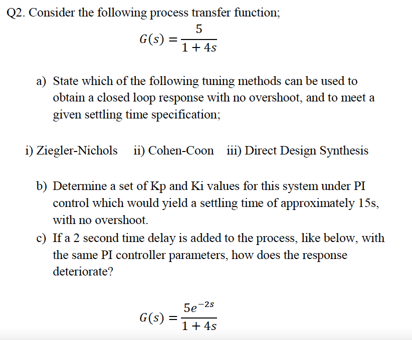 Solved Q2. Consider the following process transfer function; | Chegg.com