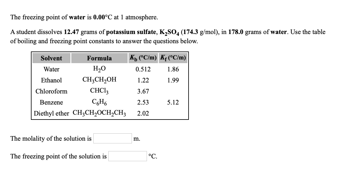 Solved The freezing point of water is 0.00°C at 1 | Chegg.com