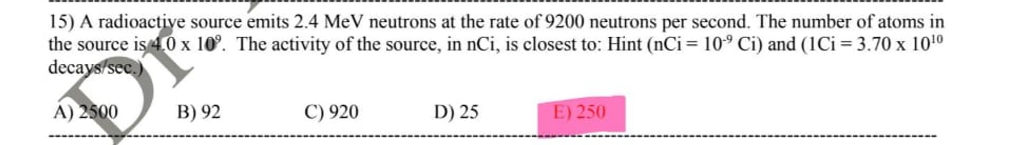 Solved A radioactive source emits 2.4MeV neutrons at the | Chegg.com