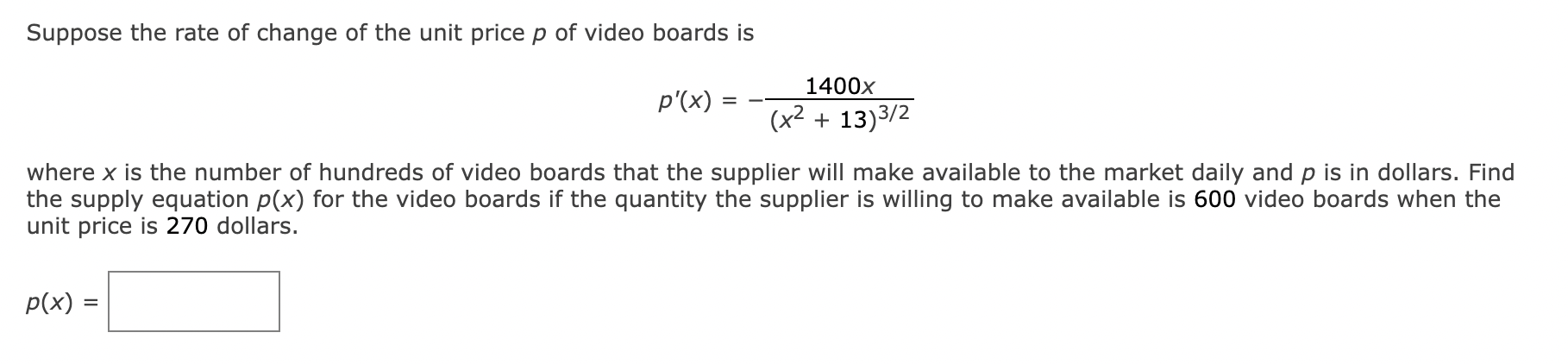 Solved Suppose the rate of change of the unit price p of | Chegg.com