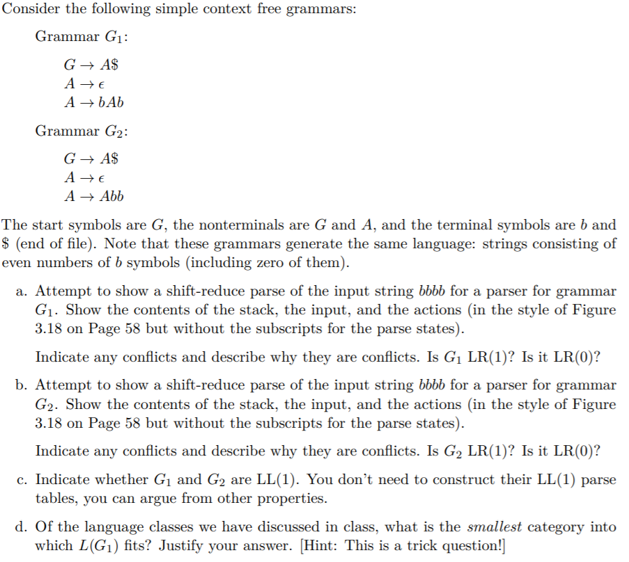 Solved Consider the following simple context free grammars: | Chegg.com