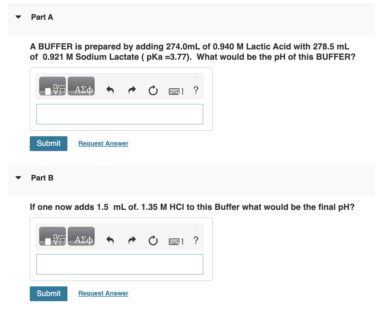 Solved A BUFFER is prepared by adding 262.0 mL of 0.855M | Chegg.com