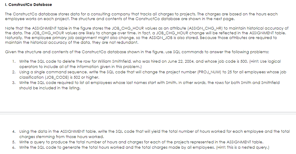 I. ConstructCo Database The Constructco database | Chegg.com