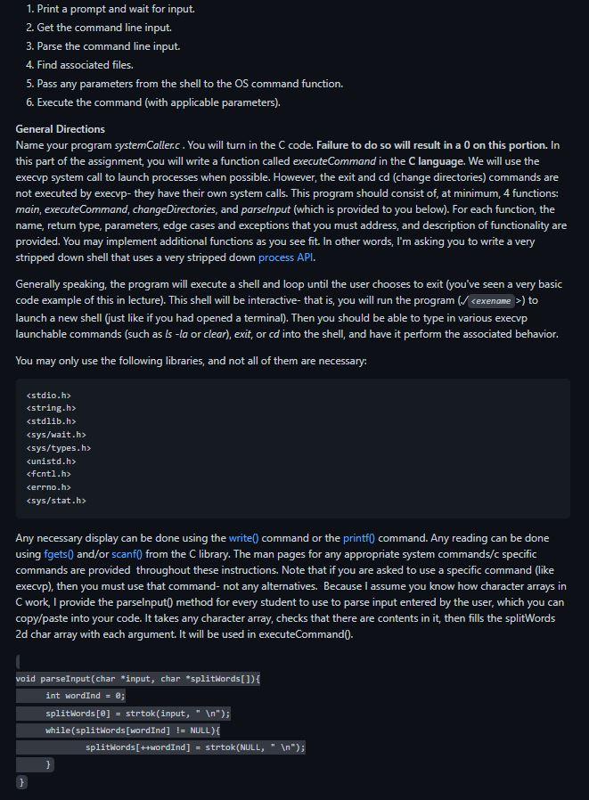 Solved 1. You will implement the general system process call | Chegg.com