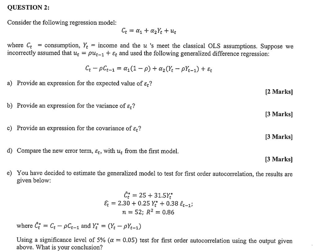 Solved Consider the following regression model: | Chegg.com