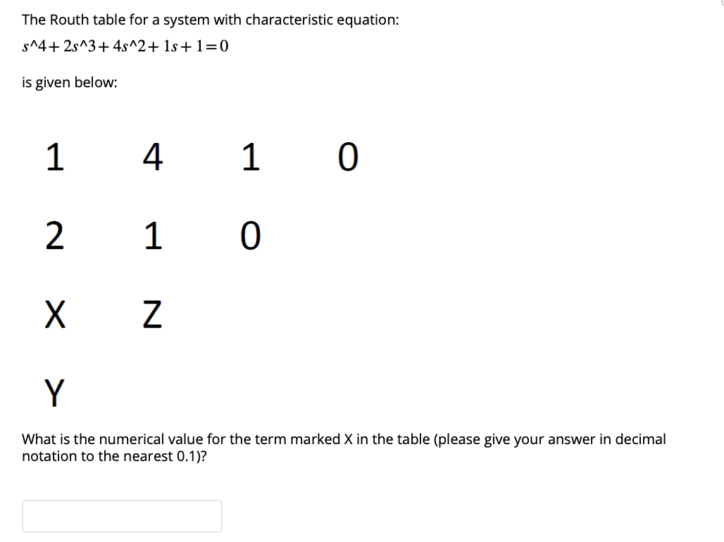 Solved The Routh table for a system with characteristic | Chegg.com