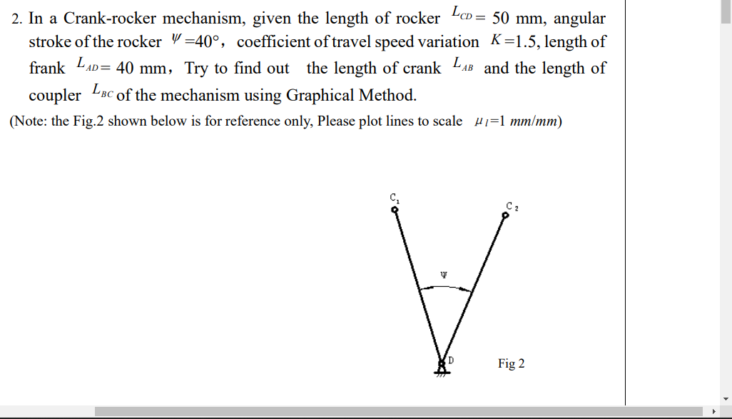 Solved 2. In a Crank-rocker mechanism, given the length of | Chegg.com