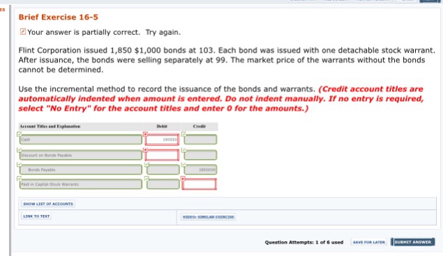 Solved Brief Exercise 16-5 Your answer is partially correct. | Chegg.com