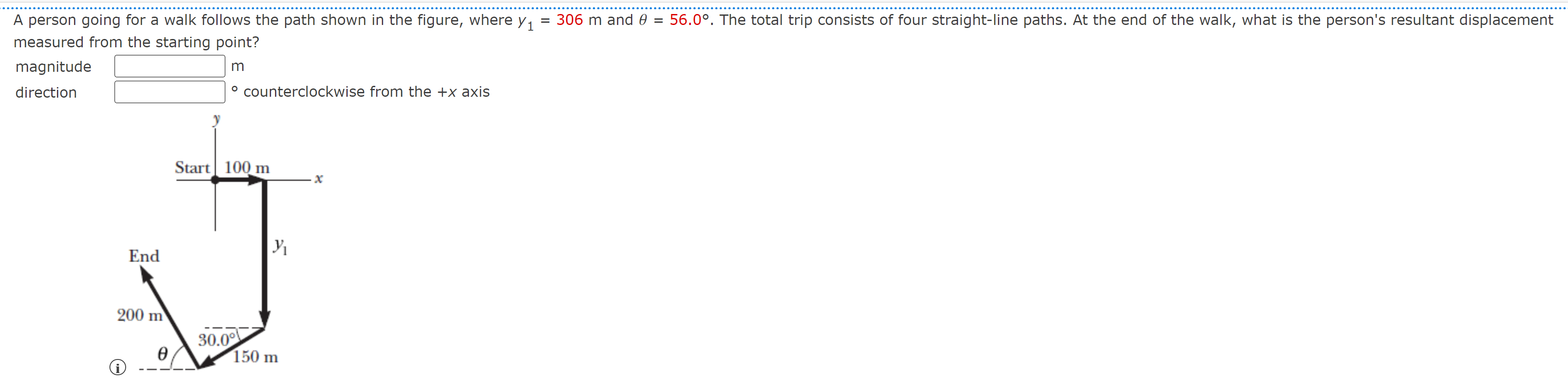 Solved measured from the starting point?magnitude mdirection | Chegg.com