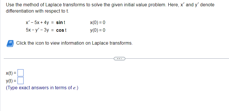 Solved Use the method of Laplace transforms to solve the | Chegg.com