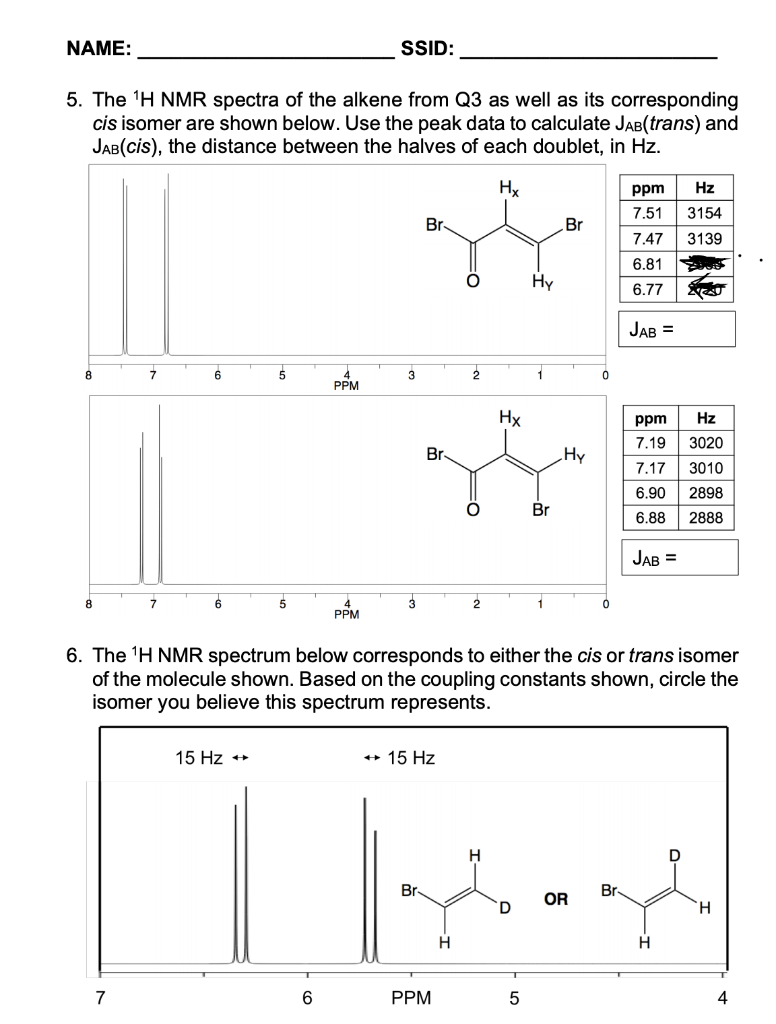 Solved NAME: SSID: 5. The 'H NMR spectra of the alkene from | Chegg.com